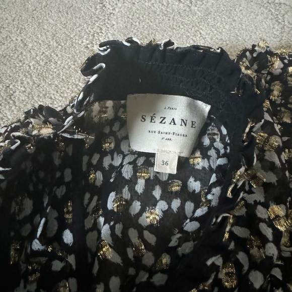 Sezane | Tops | Sezane Silk Blend Mock Neck Blouse With Metallic 36fr ...